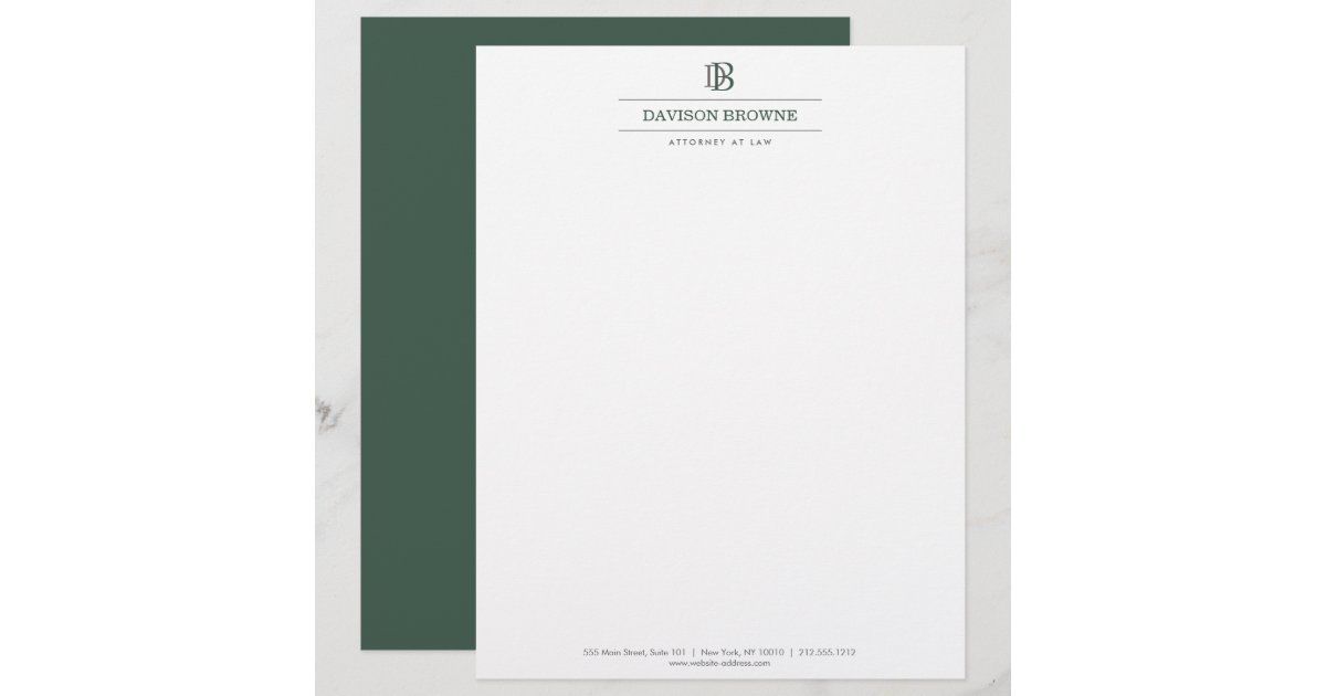 Professional Monogram Green on White Letterhead | Zazzle