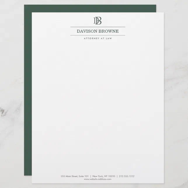 Professional Monogram Green on White Letterhead | Zazzle