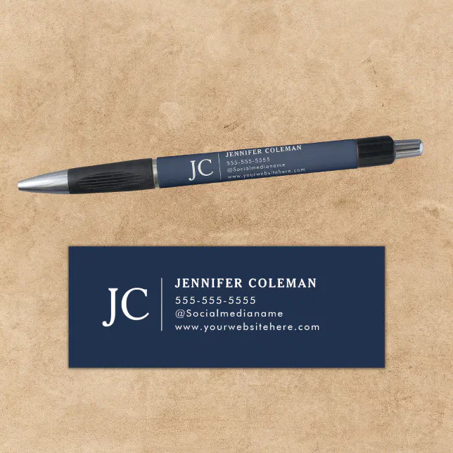 Professional Monogram Minimal Logo Navy Blue Pen | Zazzle