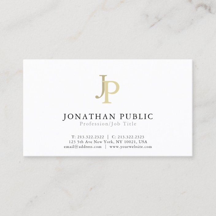 Professional Monogram Modern Elegant White Business Card | Zazzle.com
