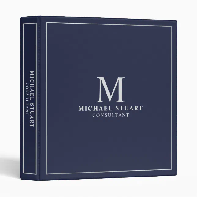 Professional Navy Blue and Silver 3 Ring Binder | Zazzle