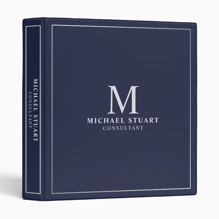 Professional Navy Blue and Silver 3 Ring Binder | Zazzle