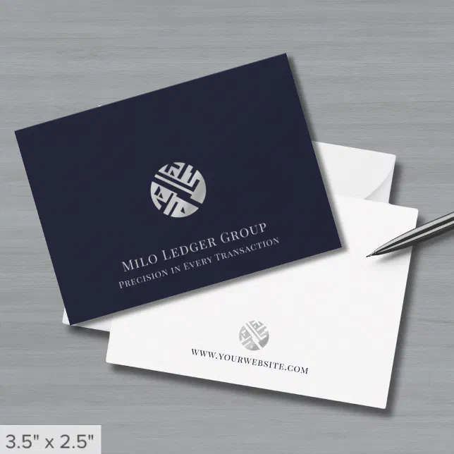 Professional Navy Blue Business Custom Logo Note Card | Zazzle