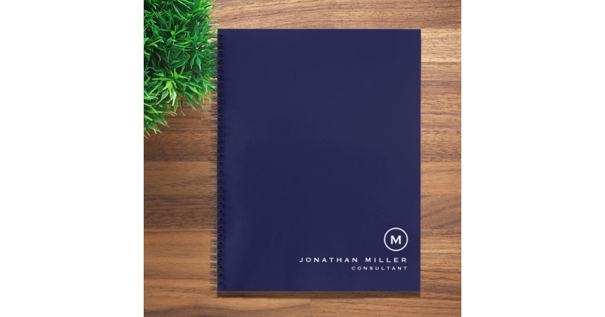Professional Navy Blue Monogram Notebook | Zazzle