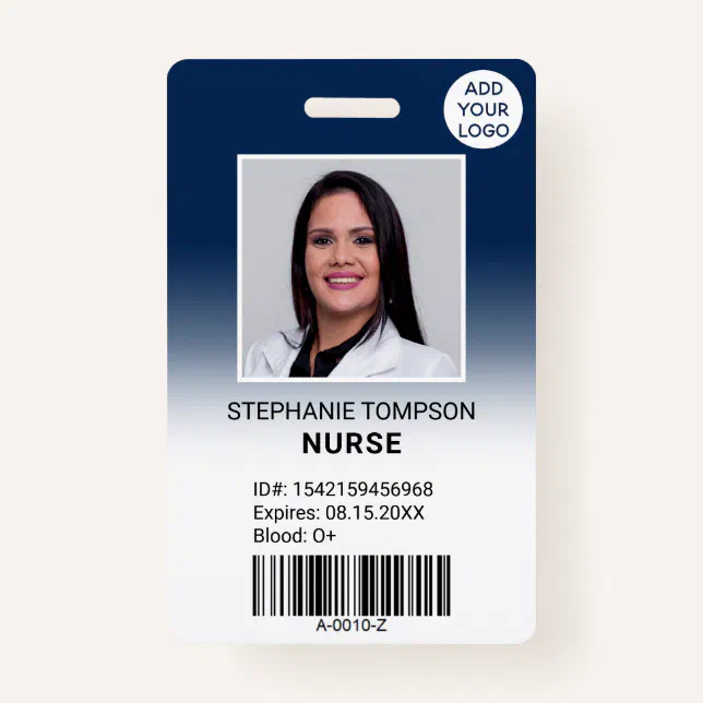 Professional navy blue ombre nurse photo logo code badge | Zazzle