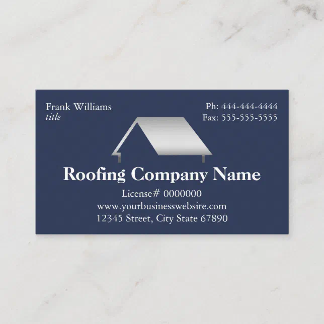 Professional Navy Blue Roofing Company Business Card | Zazzle