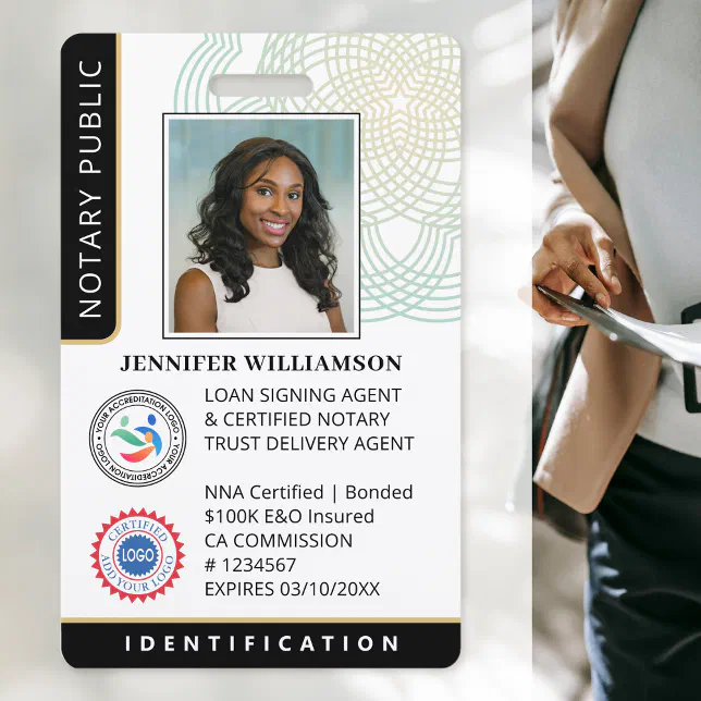 Professional Notary Public Photo QR Code ID Black Badge | Zazzle