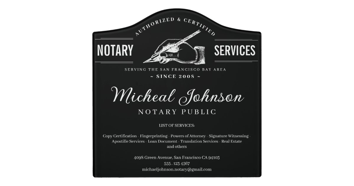 Professional Notary Services Vintage Black Custom Door Sign | Zazzle