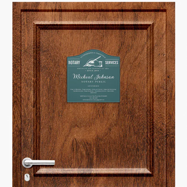 Professional Notary Services Vintage Teal Custom Door Sign | Zazzle
