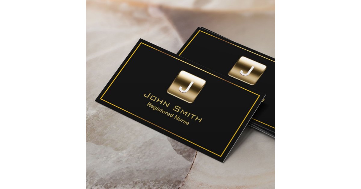 Professional Nurse Gold Logo Modern Black Business Card | Zazzle