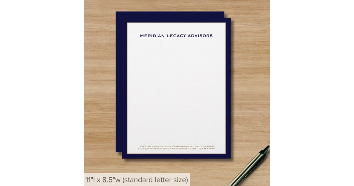 Professional Office Navy Blue Border Letterhead | Zazzle