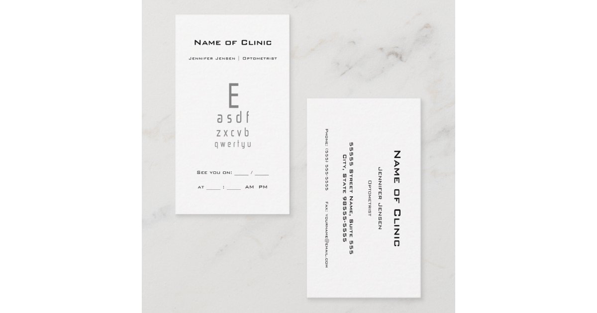 Professional Optometrist Eye Chart Appointment Business Card | Zazzle