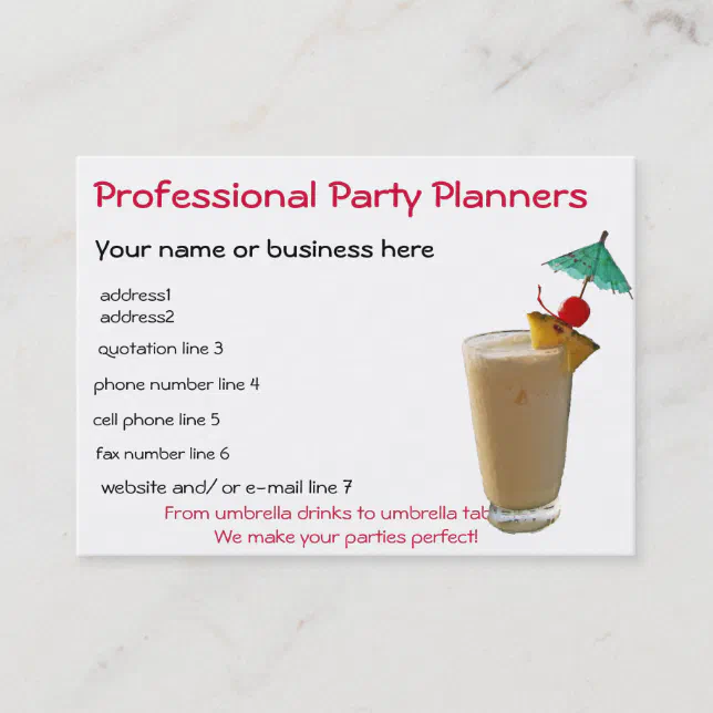 Professional Party Planner Business Card | Zazzle