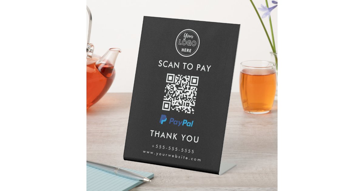 Professional Paypal QR Code Scan to Pay Logo Black Pedestal Sign | Zazzle