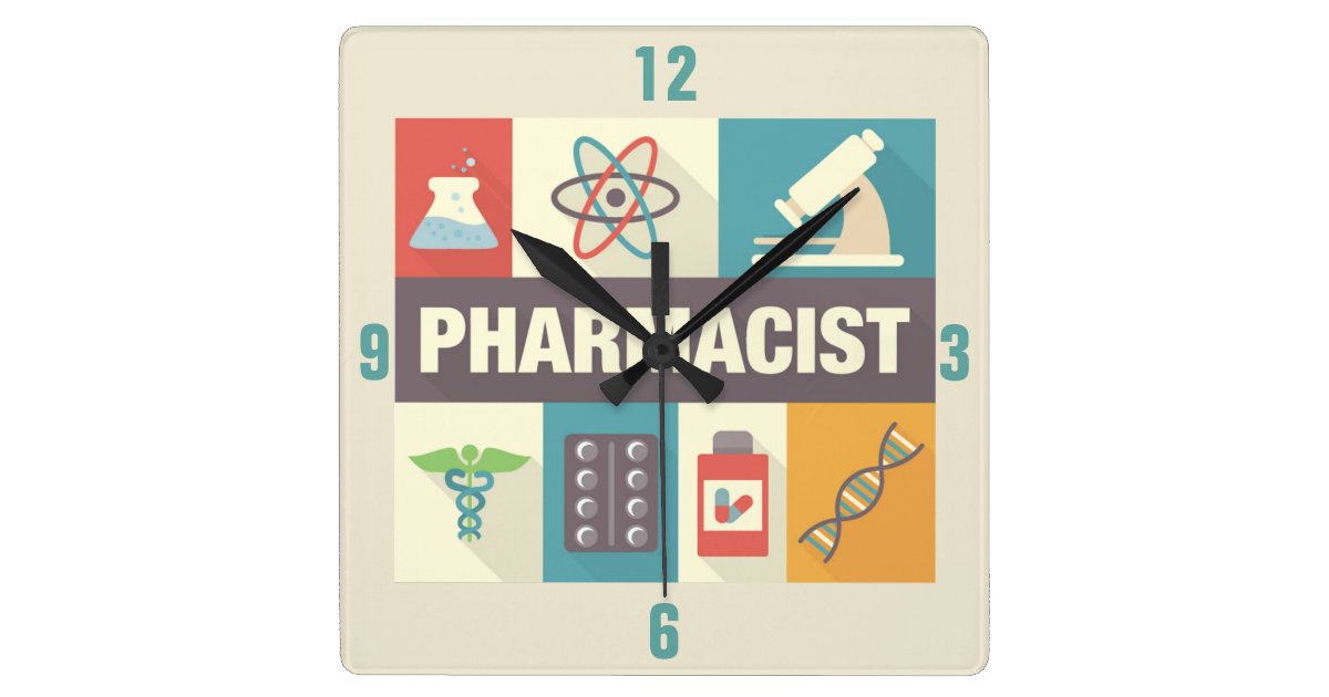 Professional Pharmacist Iconic Designed Square Wall Clock | Zazzle.com