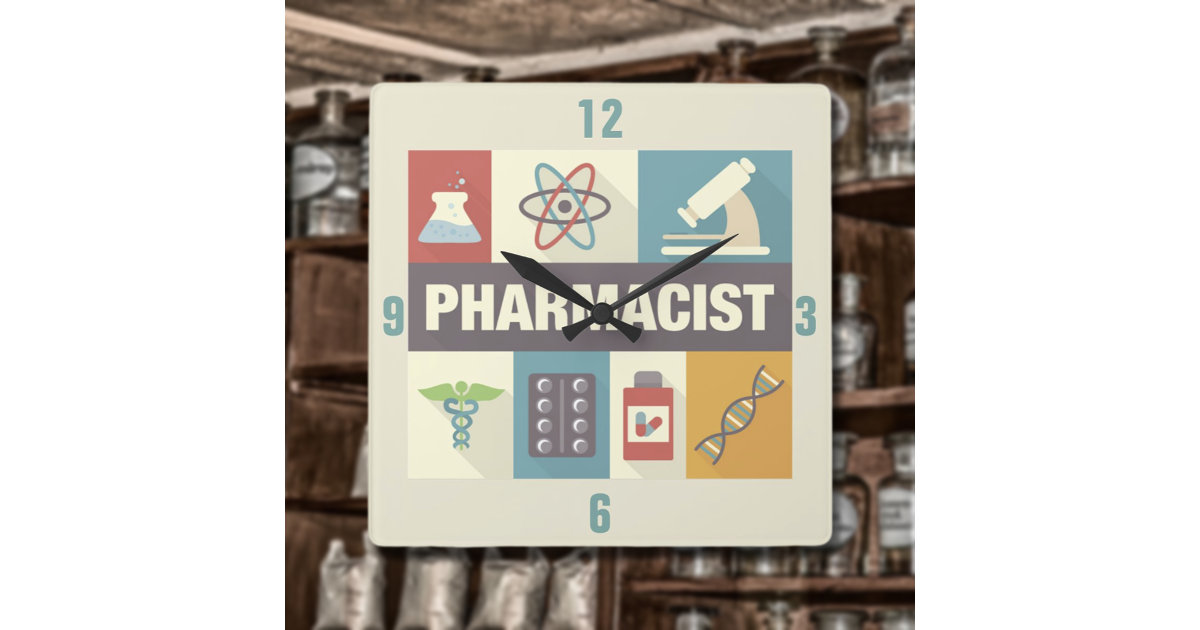 Professional Pharmacist Iconic Designed Square Wall Clock | Zazzle