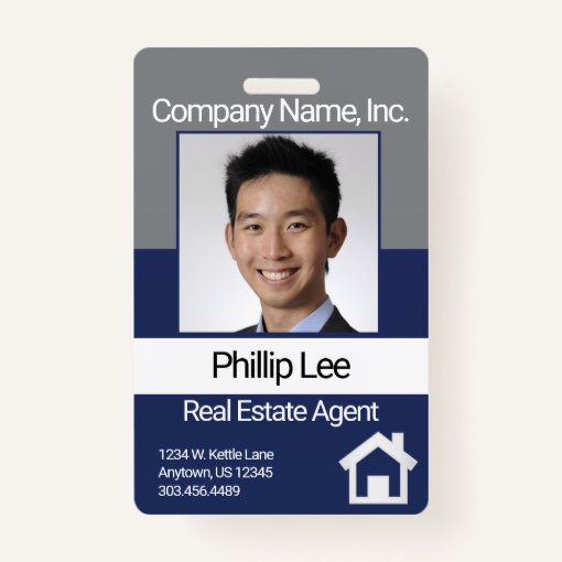 Professional Photo Badge - Gray / Blue | Zazzle