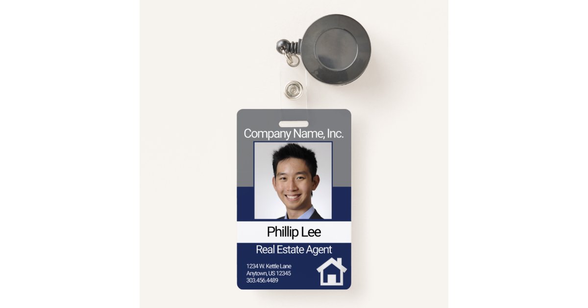 Professional Photo Badge - Gray / Blue | Zazzle