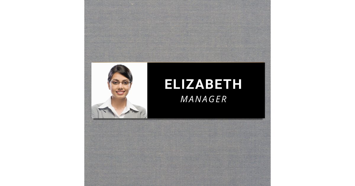 Professional Photo Black Name Tag | Zazzle