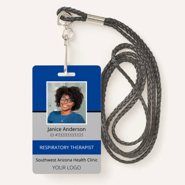 Professional Photo Blue and Gray Employee Security Badge | Zazzle
