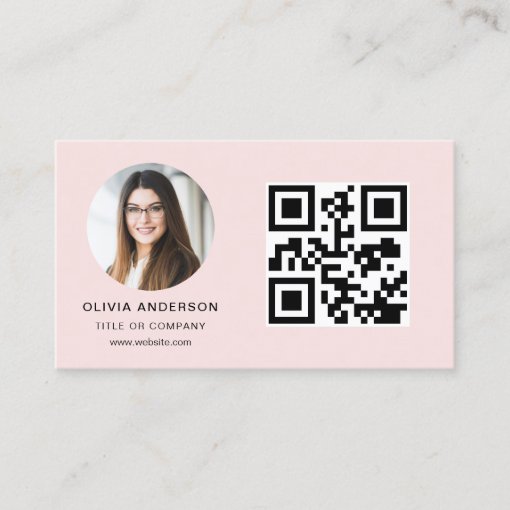 Professional Photo Blush Pink QR Code Social Media Business Card | Zazzle