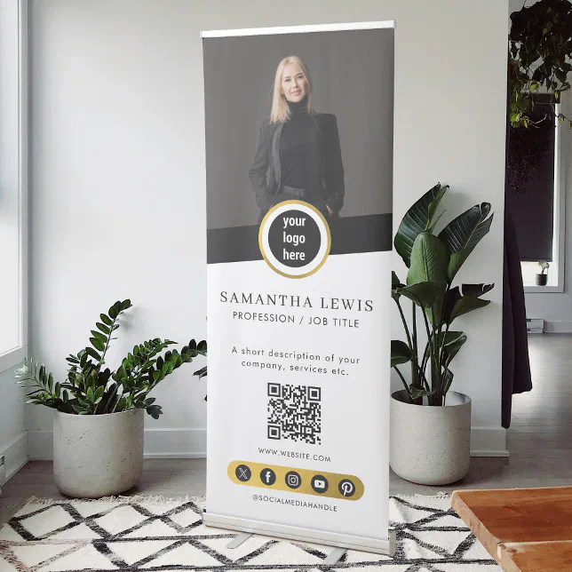 Professional Photo Logo QR Code Advertising Retractable Banner | Zazzle