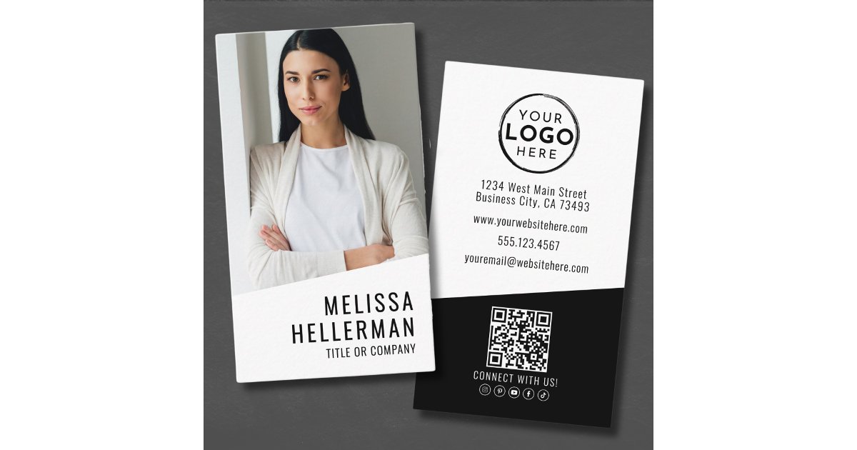 Professional Photo QR Code Company Logo Vertical Business Card | Zazzle