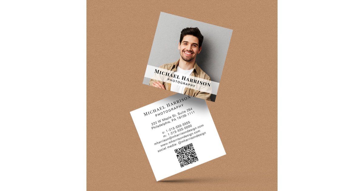 Professional Photo QR Code Square Business Card | Zazzle