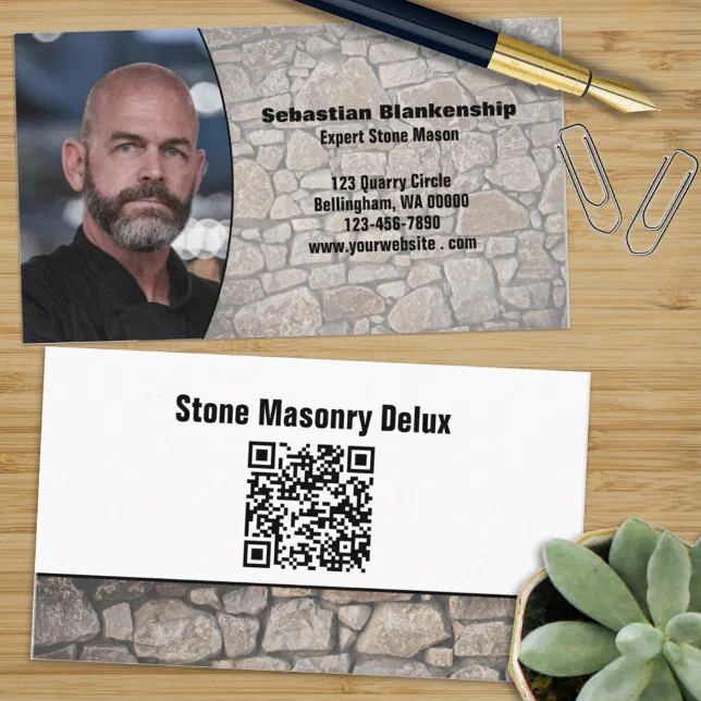 Professional Photo QR Code Stone Wall Business Business Card | Zazzle