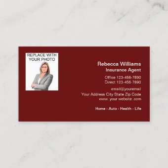 Professional Photo Template Insurance Agent Business Card | Zazzle