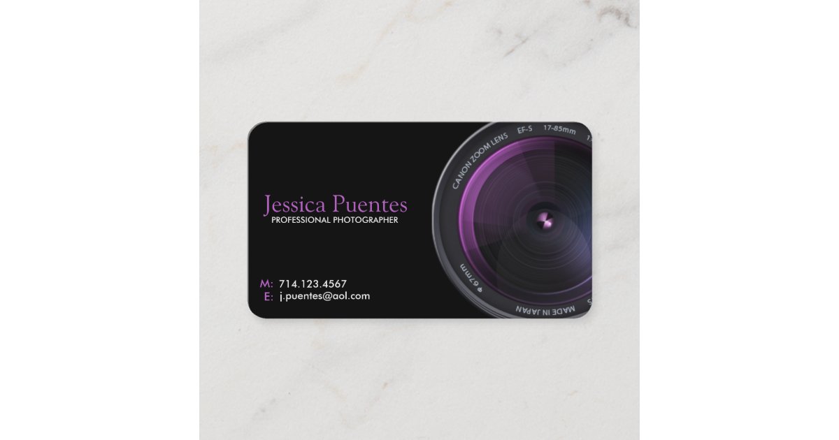 Professional Photographer Camera Lens Business Card | Zazzle