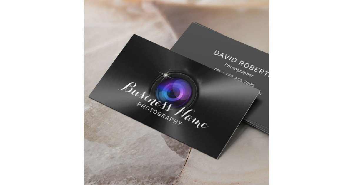 Professional Photography Camera Lens Faux Metal Business Card | Zazzle