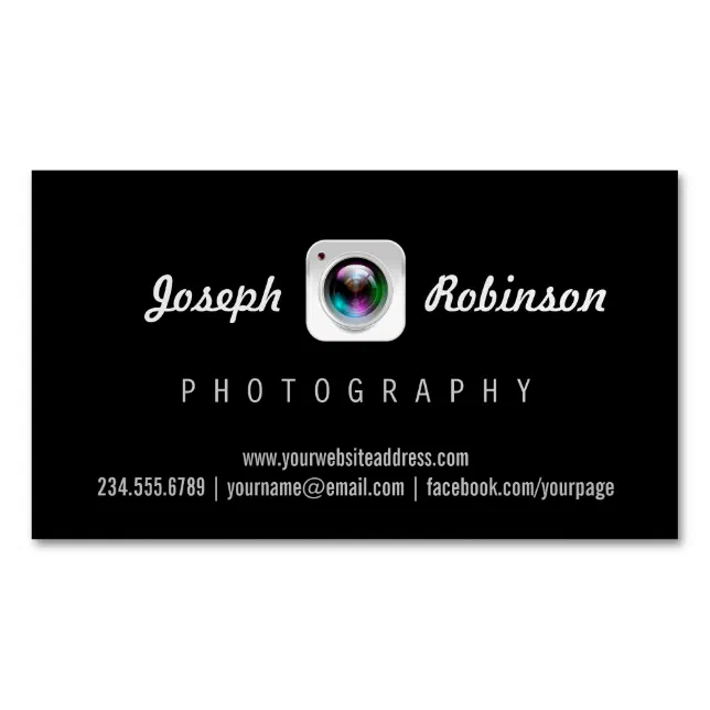 Professional Photography Camera Lens Logo Symbol Magnetic Business Card ...