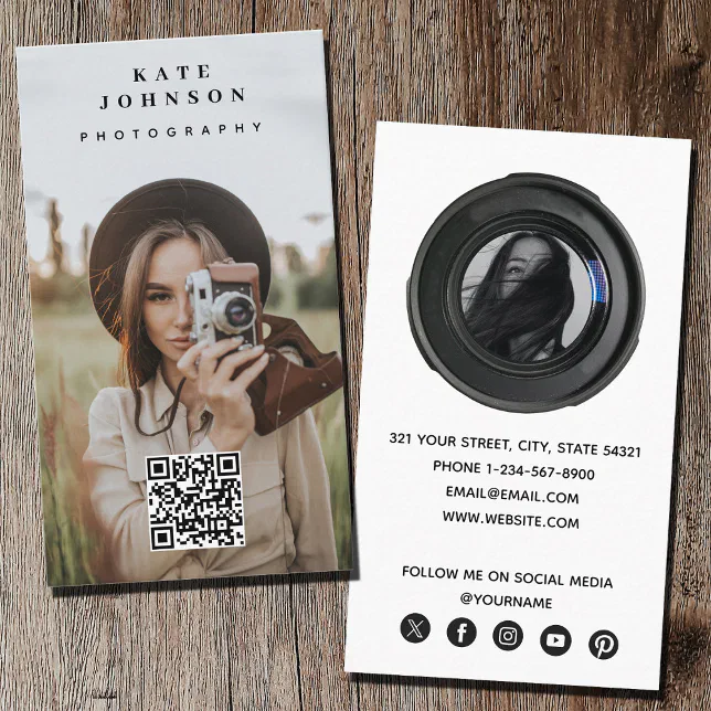 Professional Photography QR Code Social Media Icon Business Card | Zazzle