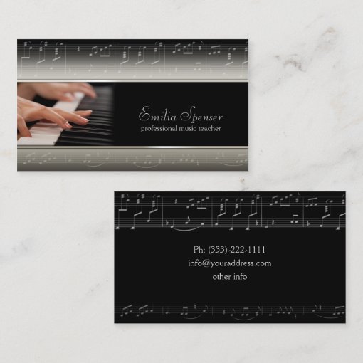 Professional Piano Music Teacher Card | Zazzle