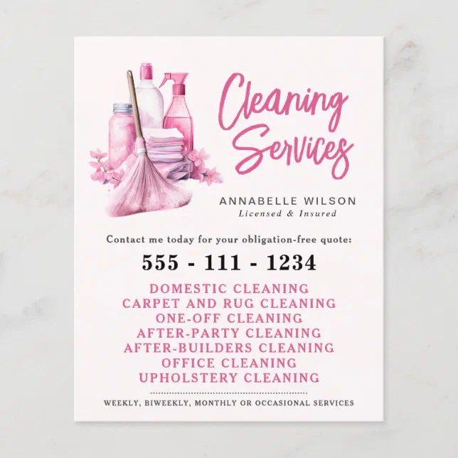 Professional Pink Maid & House Cleaning Business Flyer | Zazzle