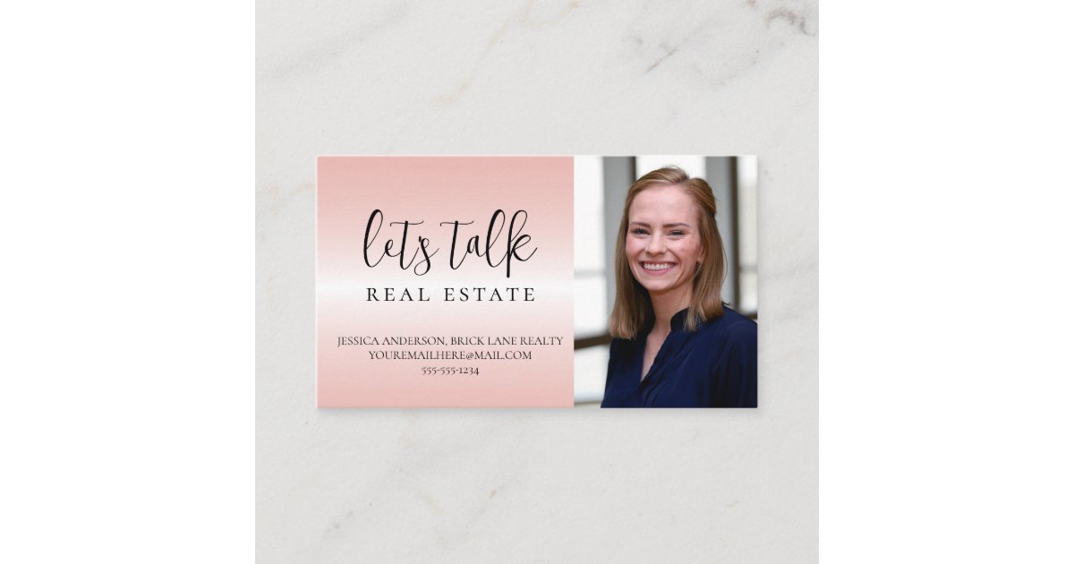 Professional Pink Metallic Real Estate Business Card | Zazzle