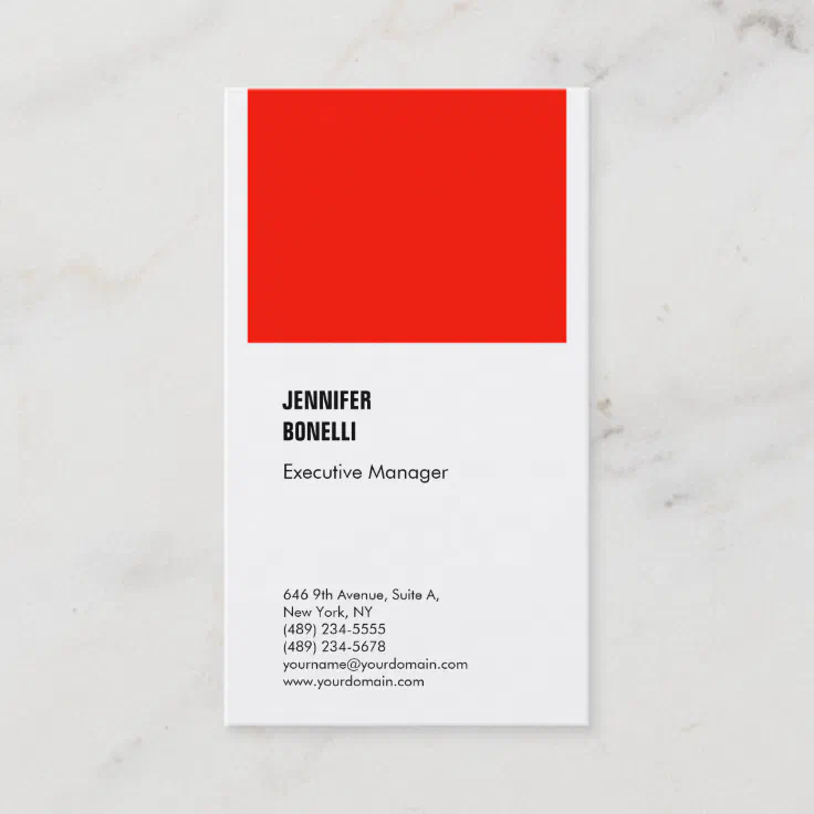 Professional plain minimalist modern red white business card | Zazzle