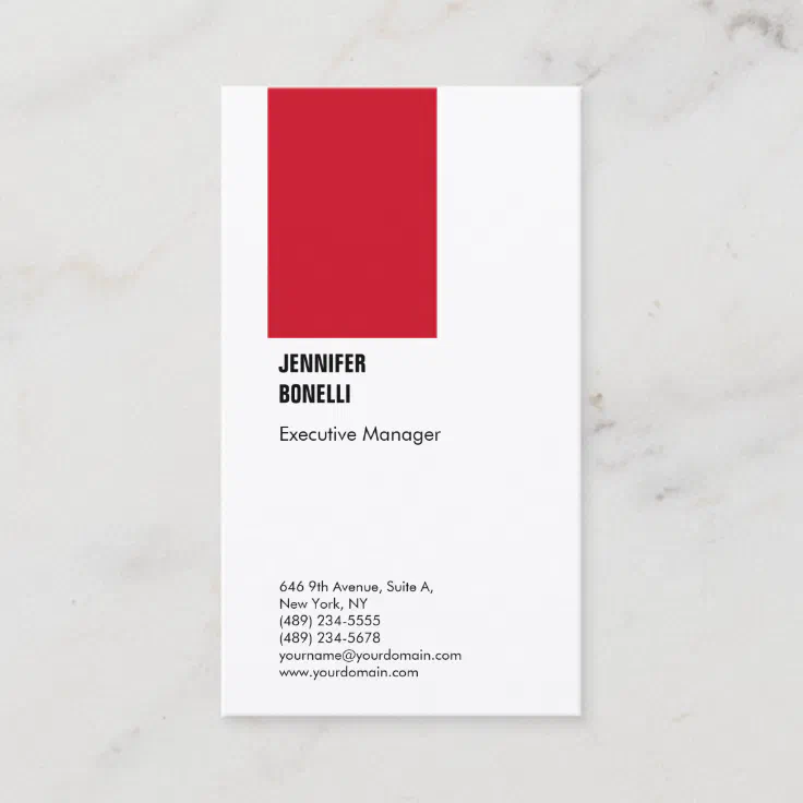 Professional plain minimalist modern red white business card | Zazzle