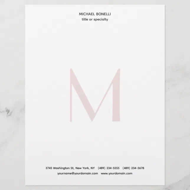 Professional Plain Modern Minimalist Monogrammed Letterhead | Zazzle