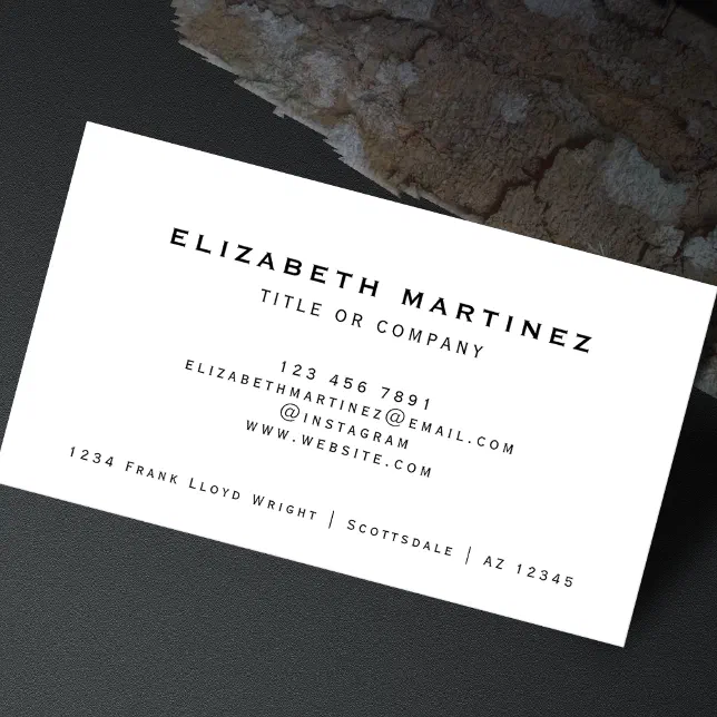 Professional Plain White Generic Design Simple Business Card | Zazzle