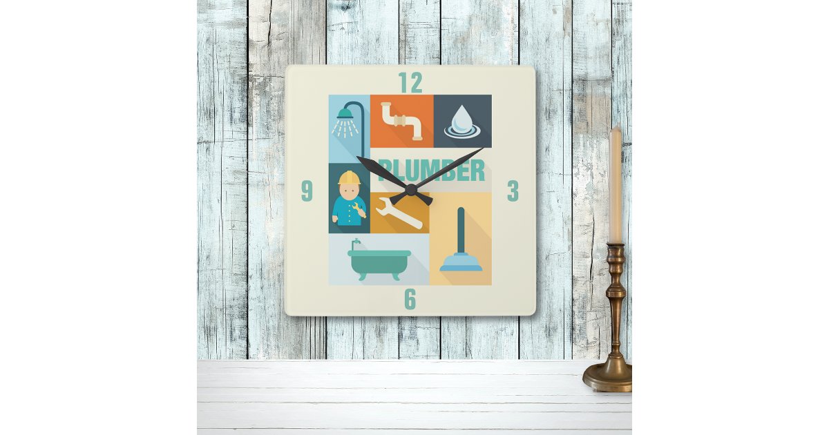 Professional Plumber Iconic Designed Square Wall Clock | Zazzle