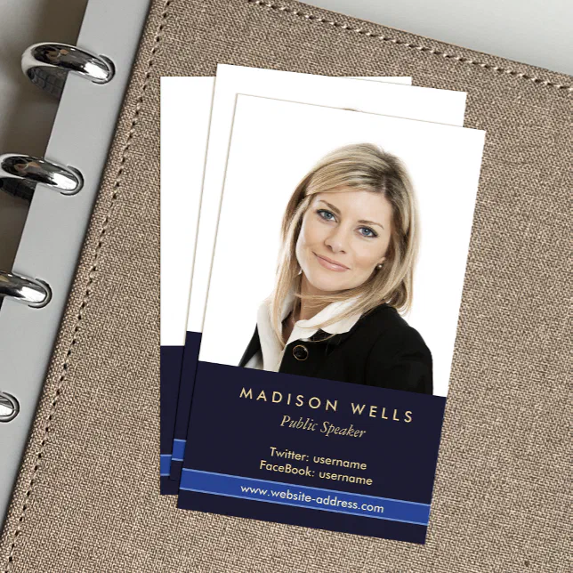Professional Portrait Photo Navy Blue Business Card | Zazzle