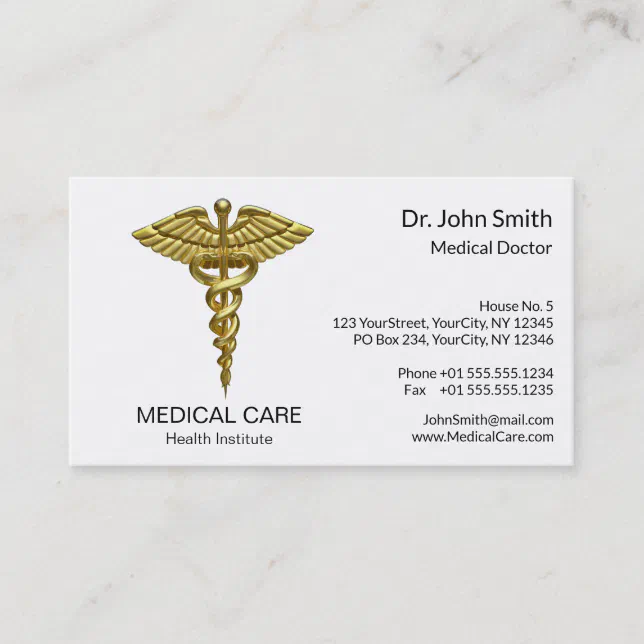 Professional Precious Medical Gold Caduceus Business Card | Zazzle