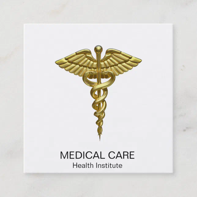 Professional Precious Medical Gold Caduceus Square Business Card | Zazzle