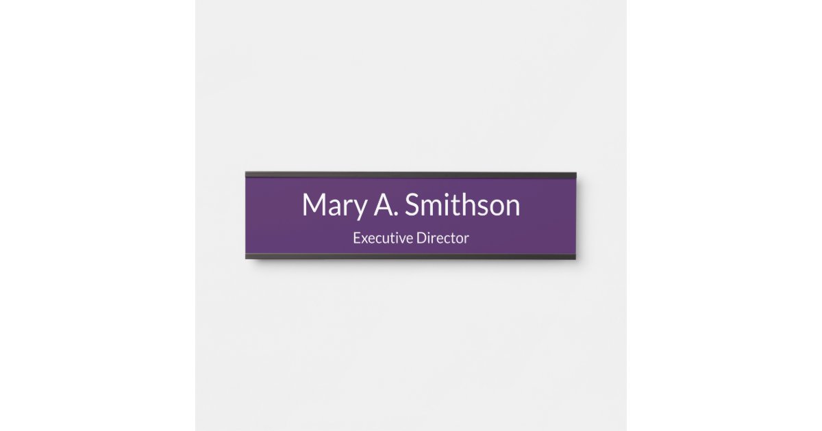 Professional Purple White Name Job Title Office Door Sign | Zazzle