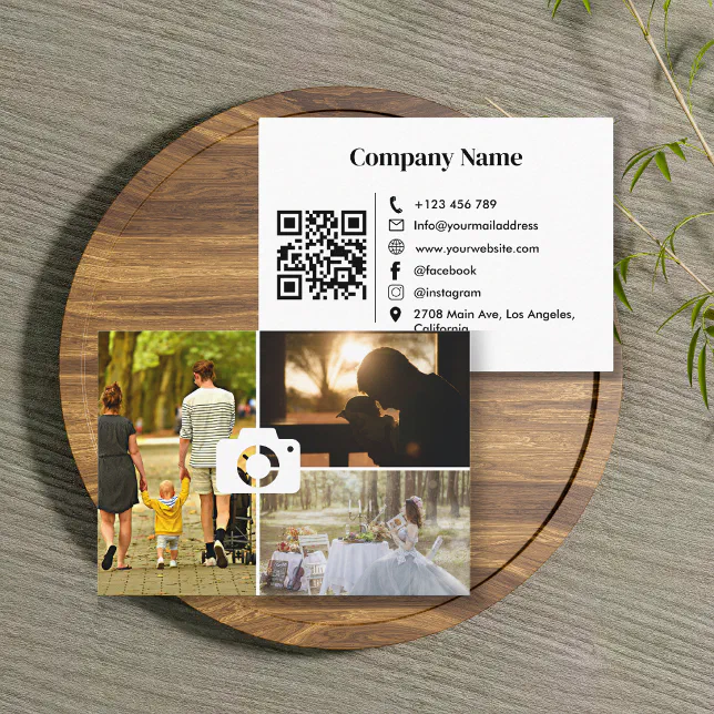 Professional QR Code 3 Photo Layout Photography Business Card | Zazzle