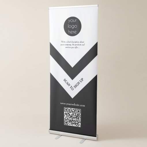 Professional QR Code Business Logo Black White Retractable Banner | Zazzle