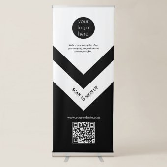 Professional QR Code Business Logo Black White Retractable Banner | Zazzle