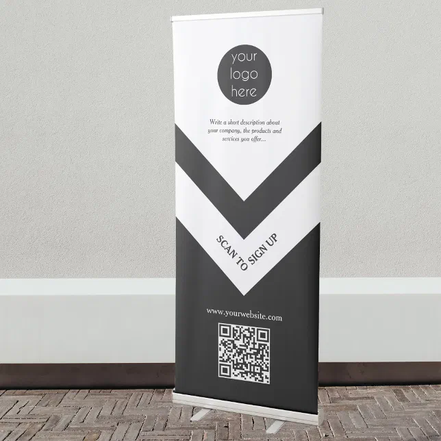 Professional QR Code Business Logo Black White Retractable Banner | Zazzle
